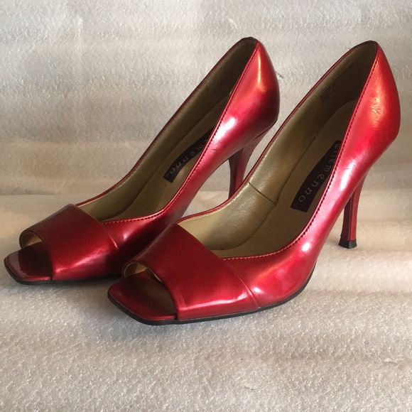 ellemenno | Shoes | Ellemenno Candy Apple Red Peep Toe Pumps | Poshmark
